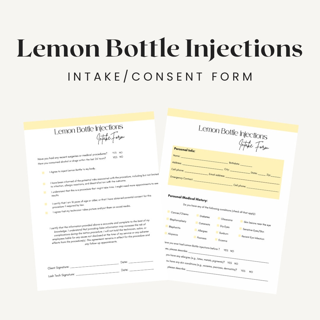 Lemon Bottle Fat Dissolving Consent Forms & Intake Forms, Editable ...