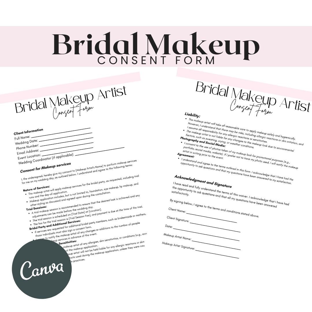 Bridal Makeup Artist Consent Form, Elegant Makeup Client Agreement ...