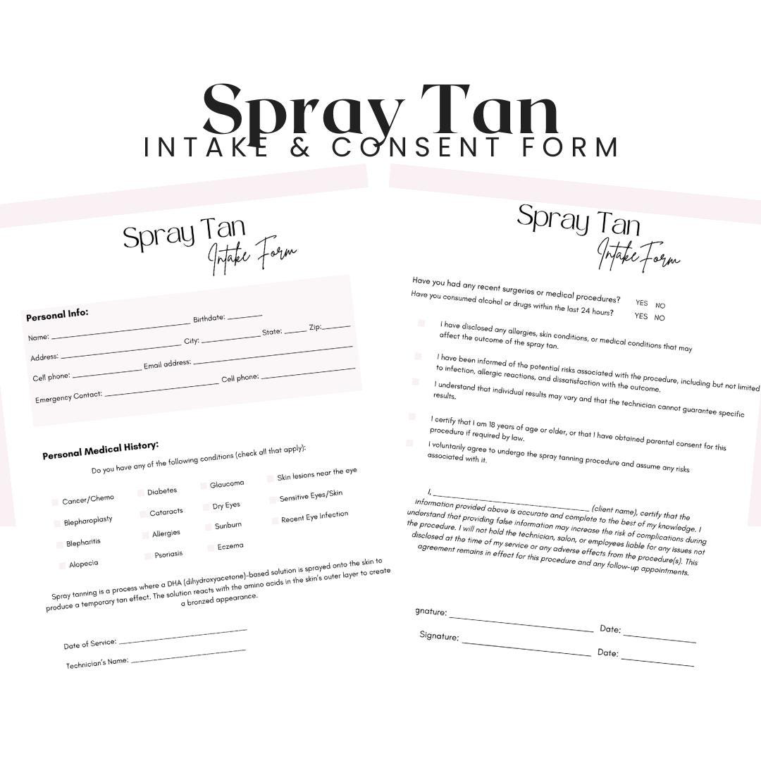 Editable Spray Tan Forms, Spray Tanning Business, Client Intake and ...
