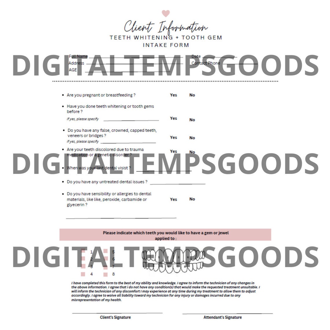 Tooth Gem Consent Form, Teeth Whitening Forms, Template Forms, Toothgem ...