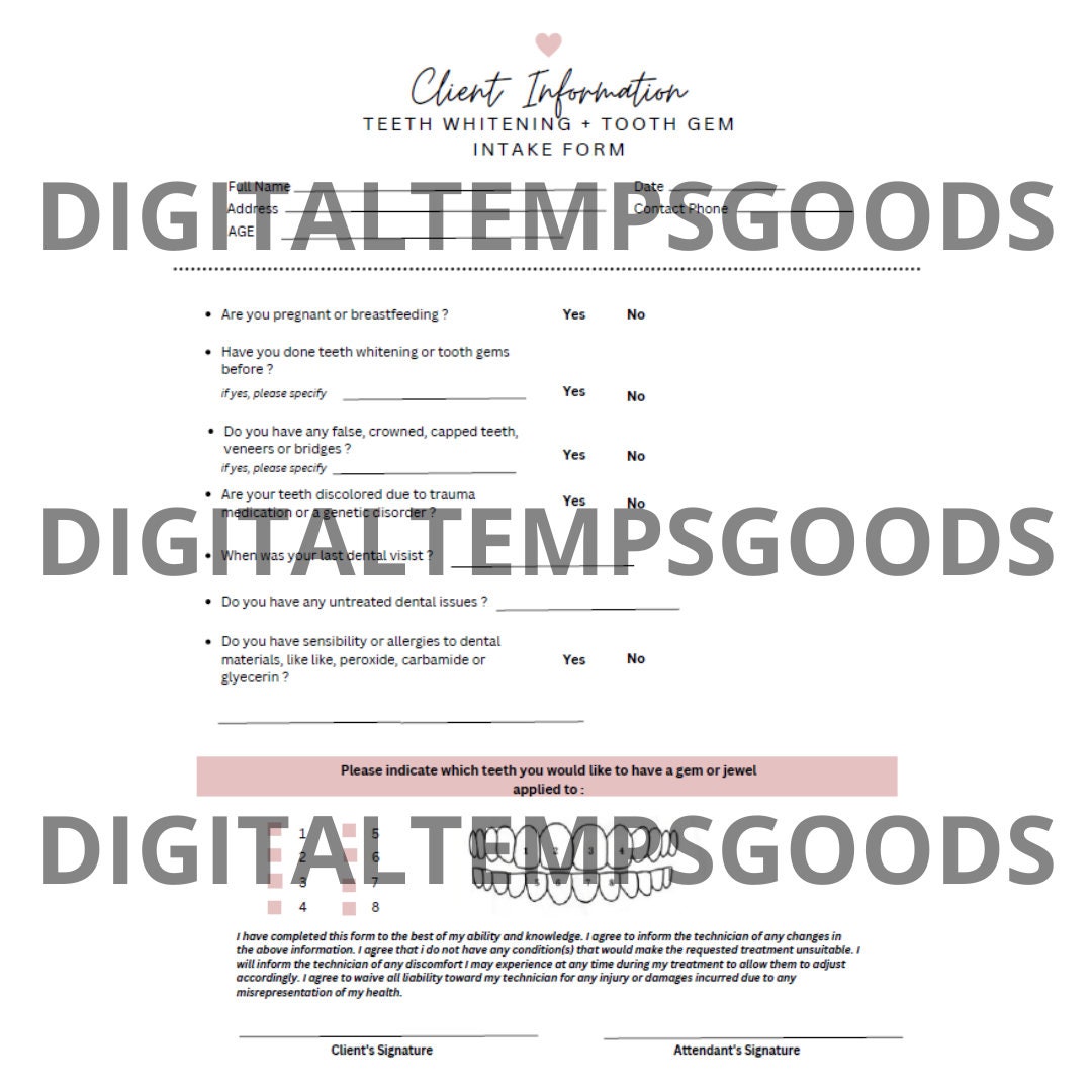 Tooth Gem Consent Form, Teeth Whitening Forms, Template Forms, Toothgem ...