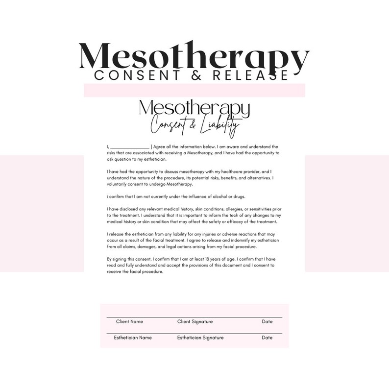Mesotherapy Consent Forms, Facial Intake Forms, Facial Consent Form, Editable Spa Forms ...