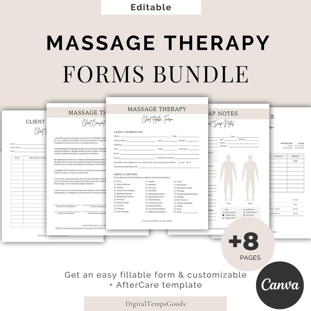 Massage Therapy Form, Massage Intake Form, Massage Aftercare, Massage ...