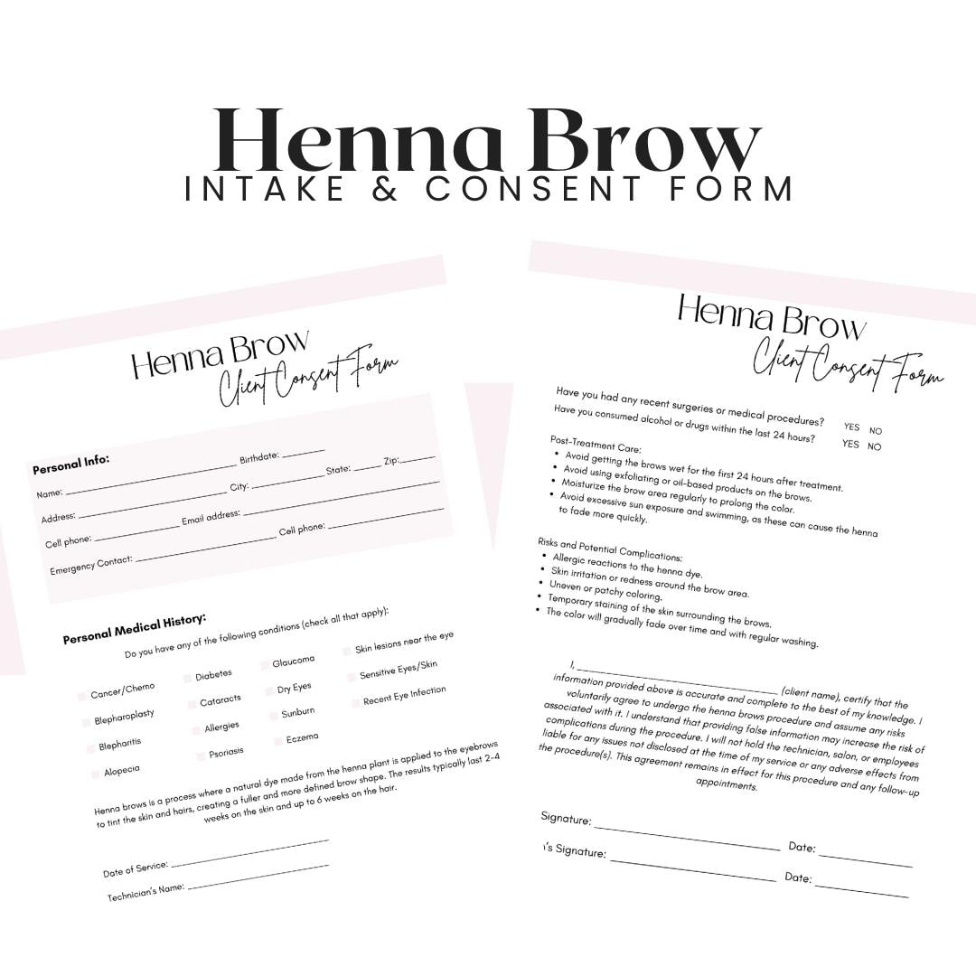 Brow Henna Consent Form, Eyebrow Tinting, Editable in Canva, Custom ...