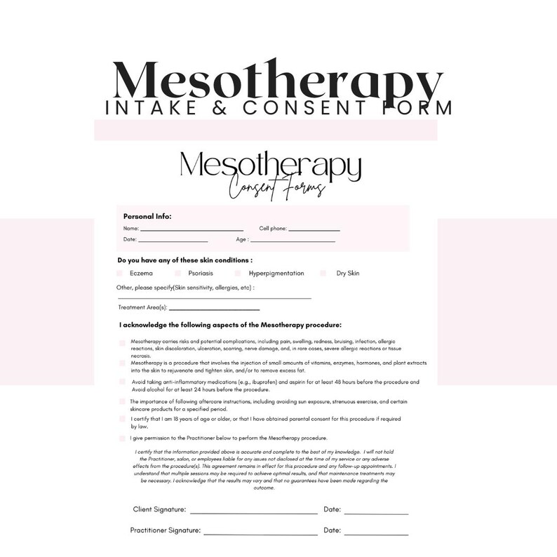 Mesotherapy Consent Intake Forms, Skincare Forms, Facial Consultation ...
