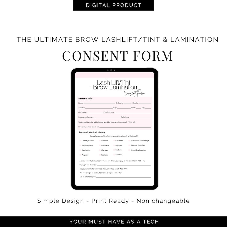 Lash Lift and Tint Client Intake and Consent Form, Lash Lift and Tint ...