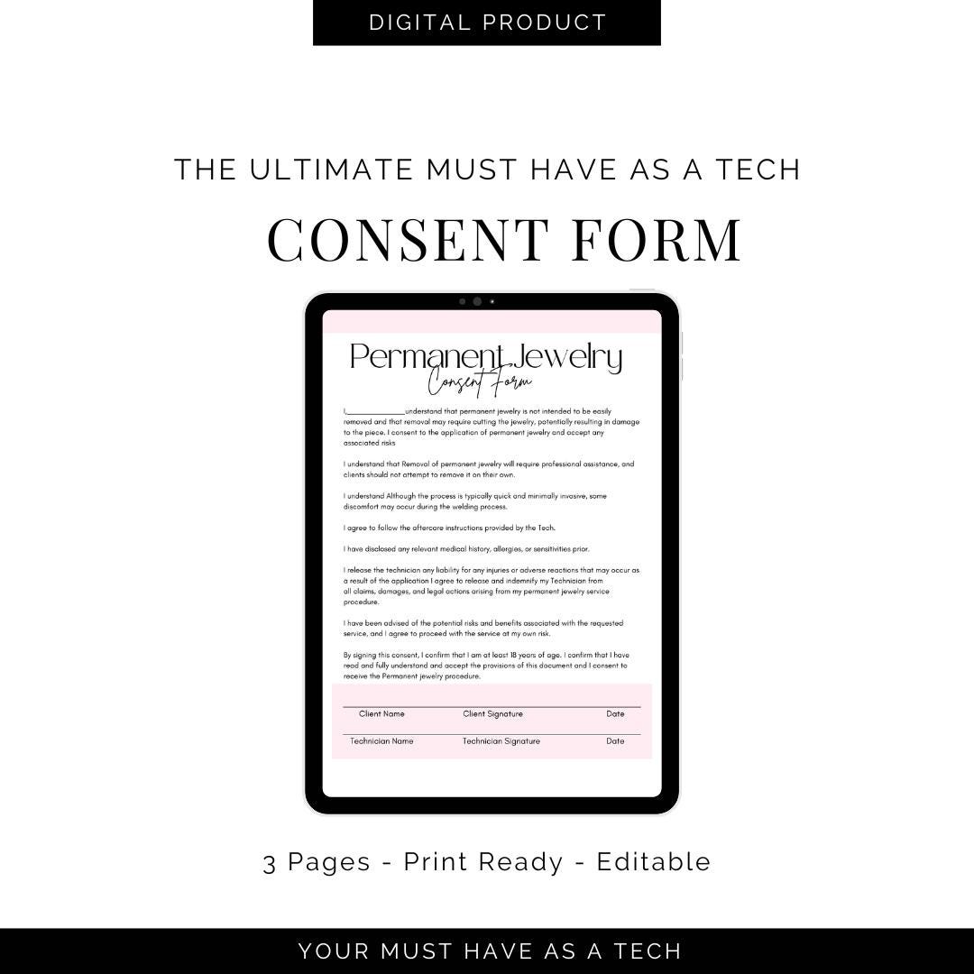Permanent Jewelry Consent Form Template, Editable Consent Form ...