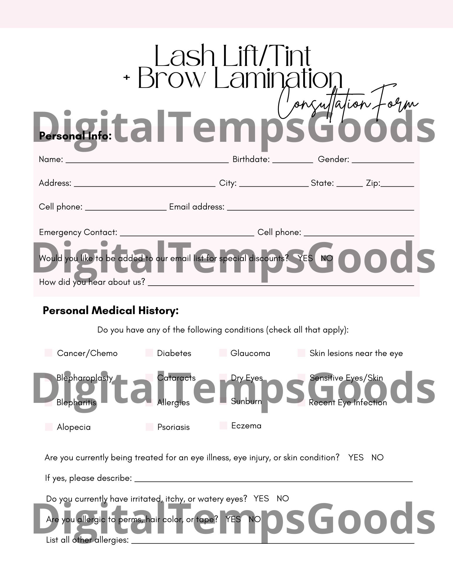 Lash Lift and Tint Client Intake and Consent Form, Lash Lift and Tint ...