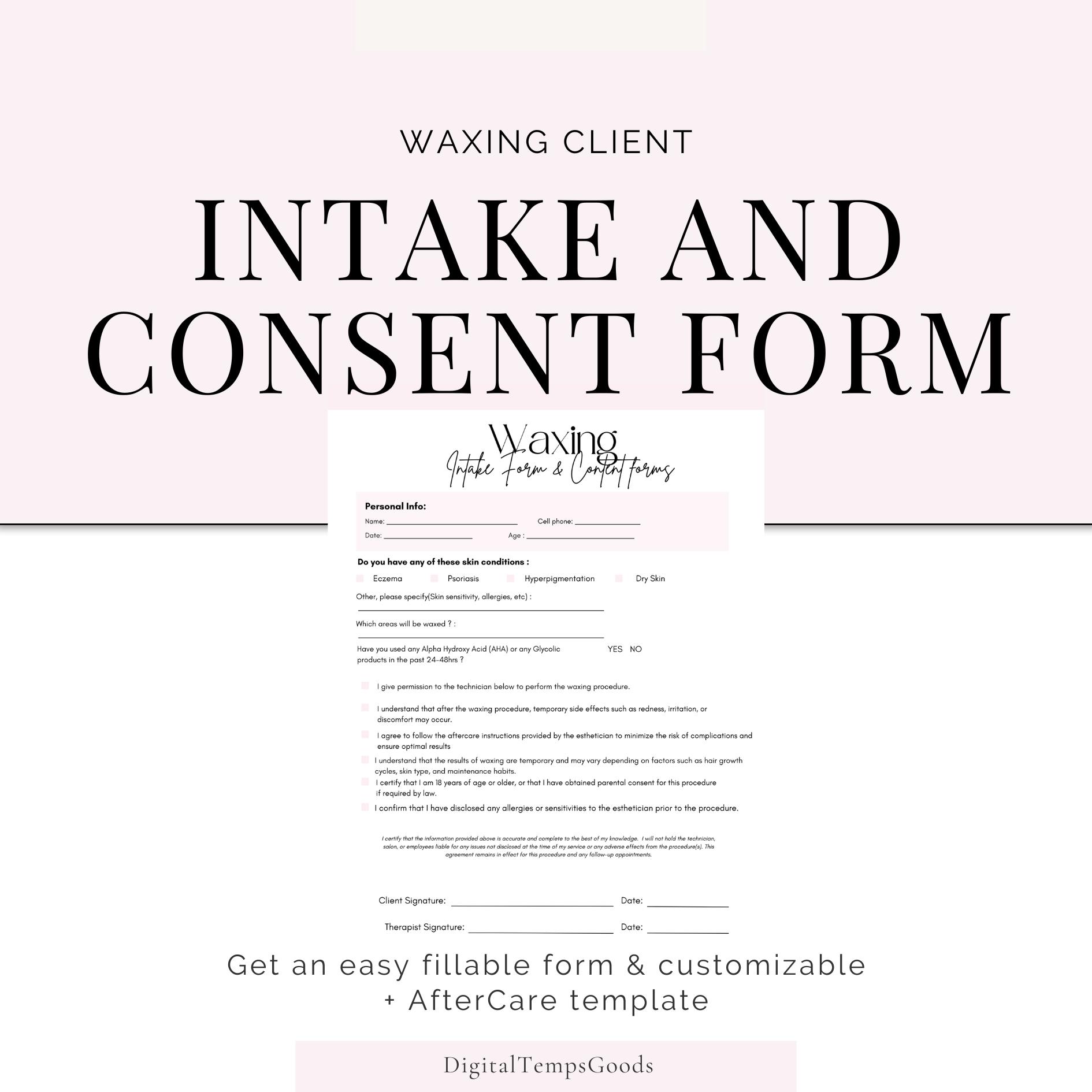 Waxing Client Intake and Consent Form, Editable Consent Forms, Consent ...