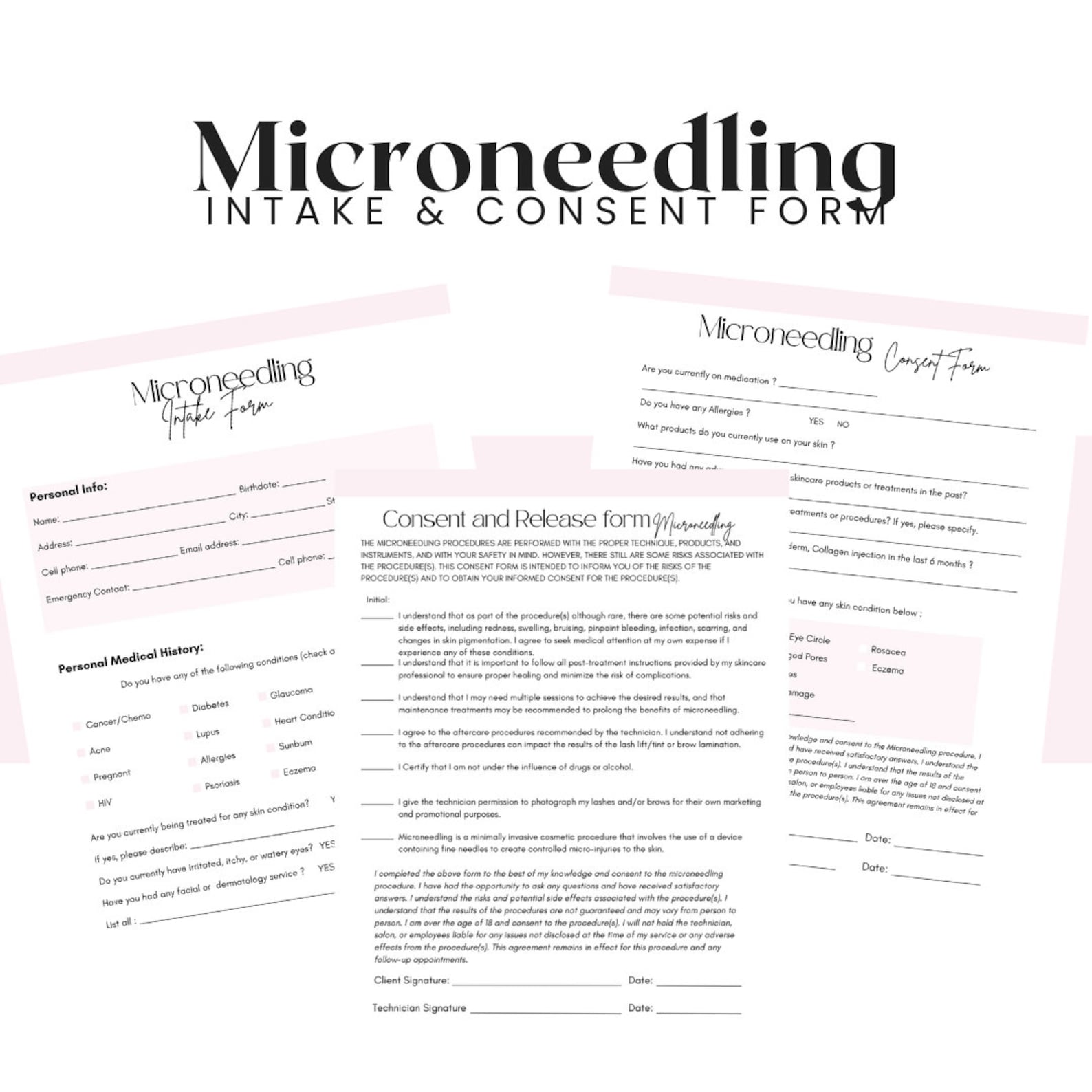 Microneedling Intake Form, Microneedling 3 Pages Consent Forms ...