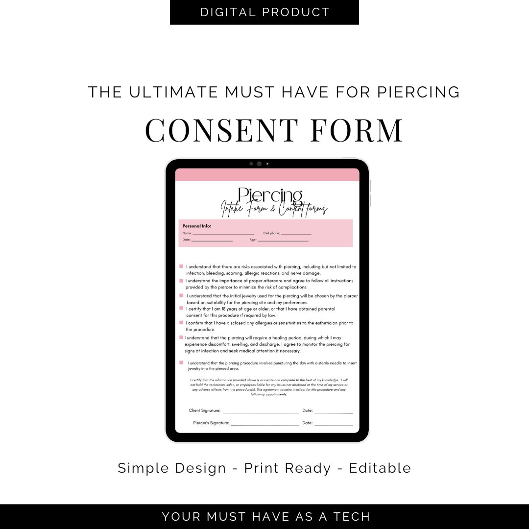 Body Piercing Consent Form, Piercing Client Intake and Consent Form ...