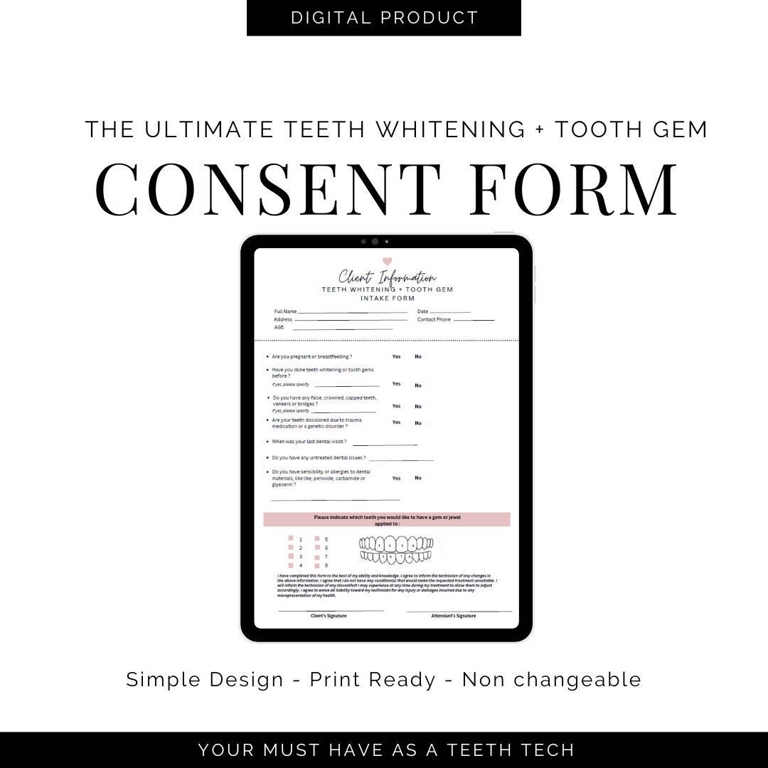 Tooth Gem Consent Form, Teeth Whitening Forms, Template Forms, Toothgem ...