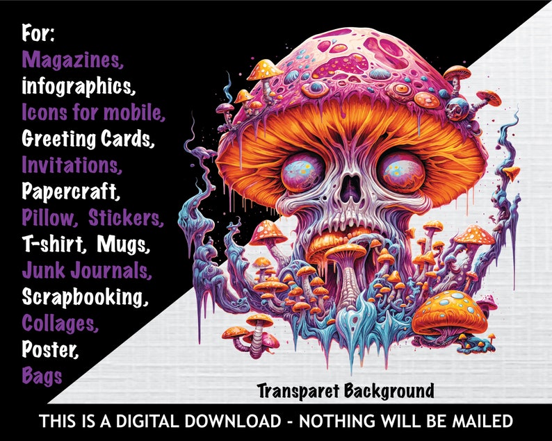 Trippy Monster Mushroom Png, Mushroom Skull Tshirt Print, Trippy ...