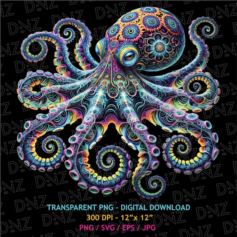 Octopus Png, Psychedelic Octopus Svg, Colorful Octopus Design, Octopus ...