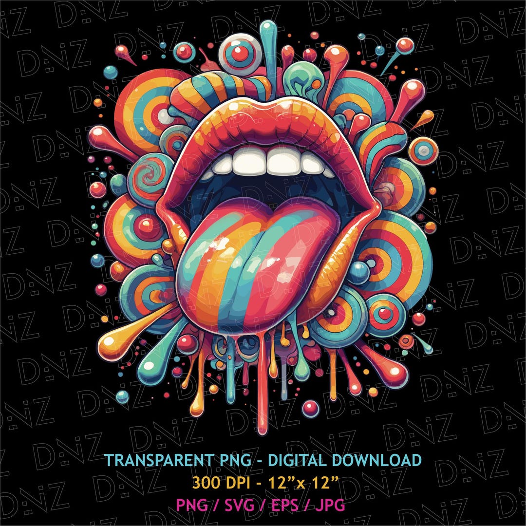 Psy Kiss Png, Psychedelic Lips Art Svg, Trippy Pop Art, Rainbow Lips ...