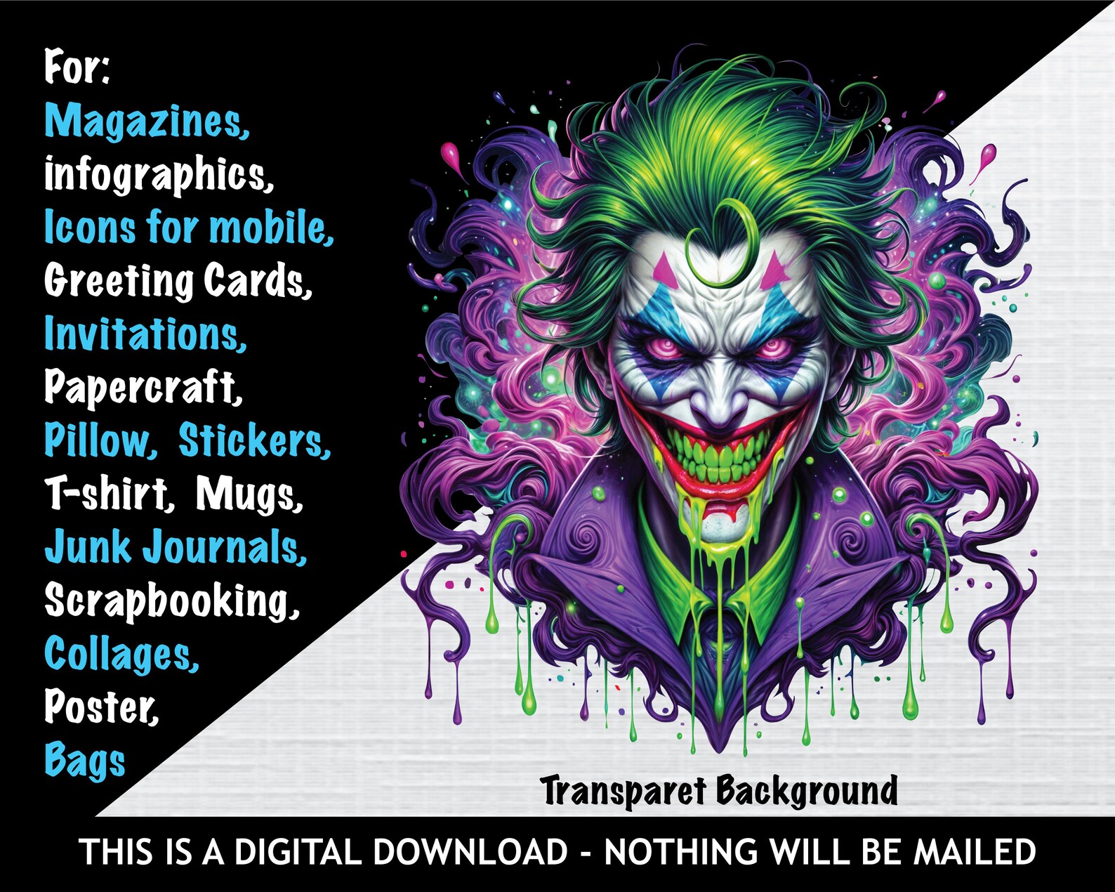 Trippy Joker Png, Psychedelic Joker Svg, Neon Colorful Design, Joker T ...