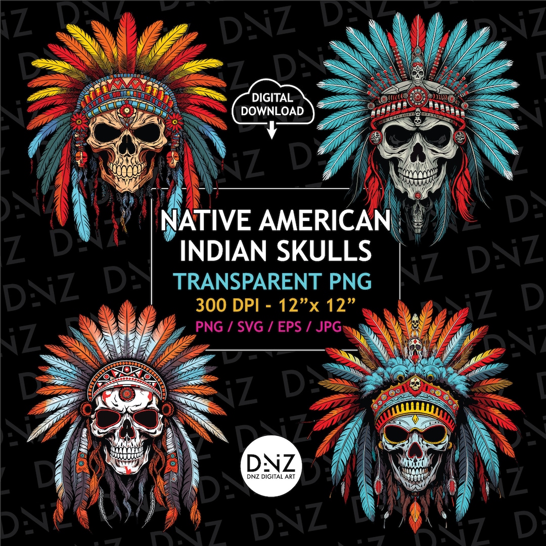 Indian Skull Png, Colorful Skull Design for Print, Chief Head Native ...