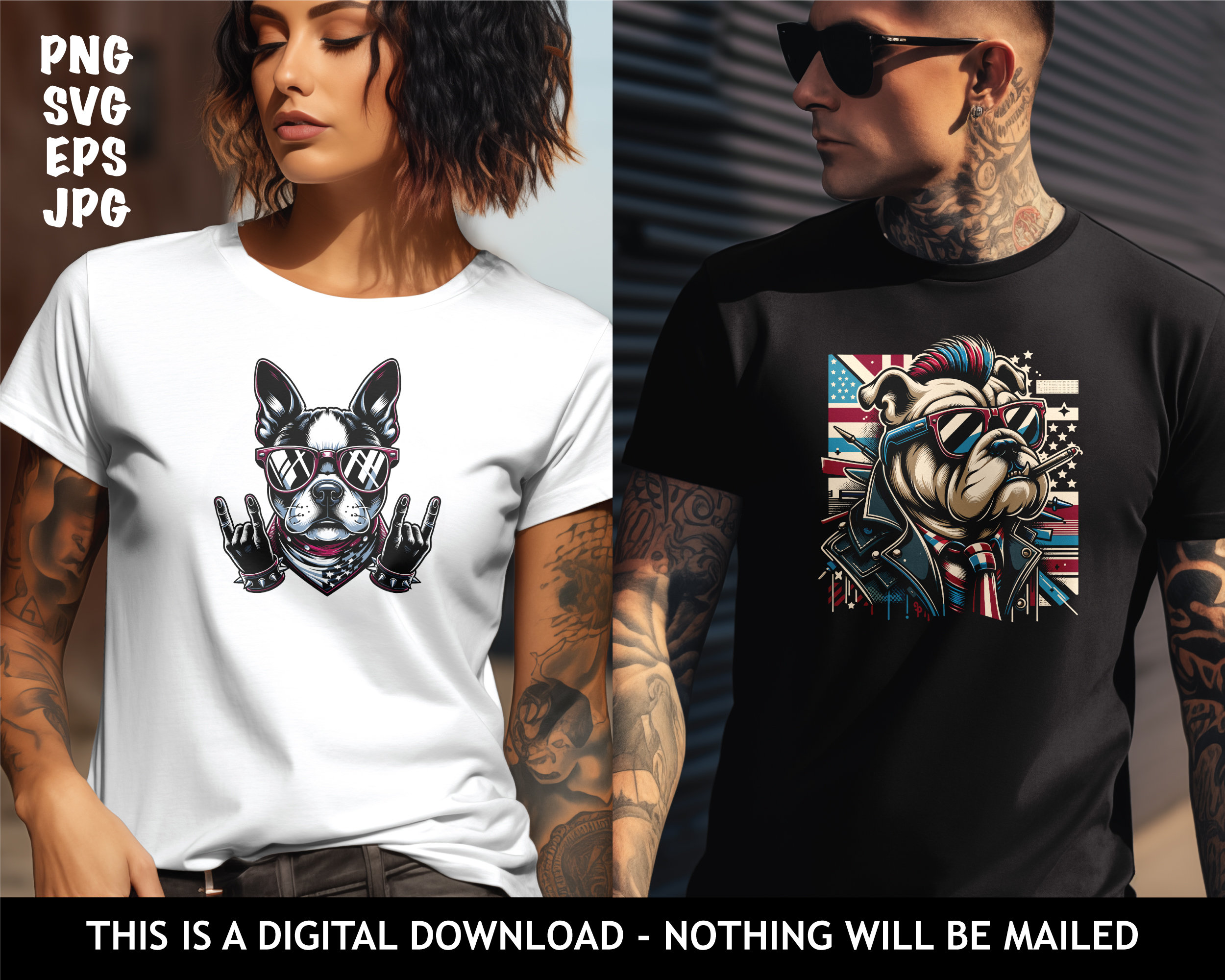 Punk Dog Clipart Bundle, Dogs With Sunglasses, Retro Dog Digital Design ...