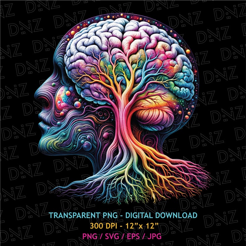 Psychedelic Brain Png, Brain T-shirt Design, Dmt Spirit, Colorful Tree ...