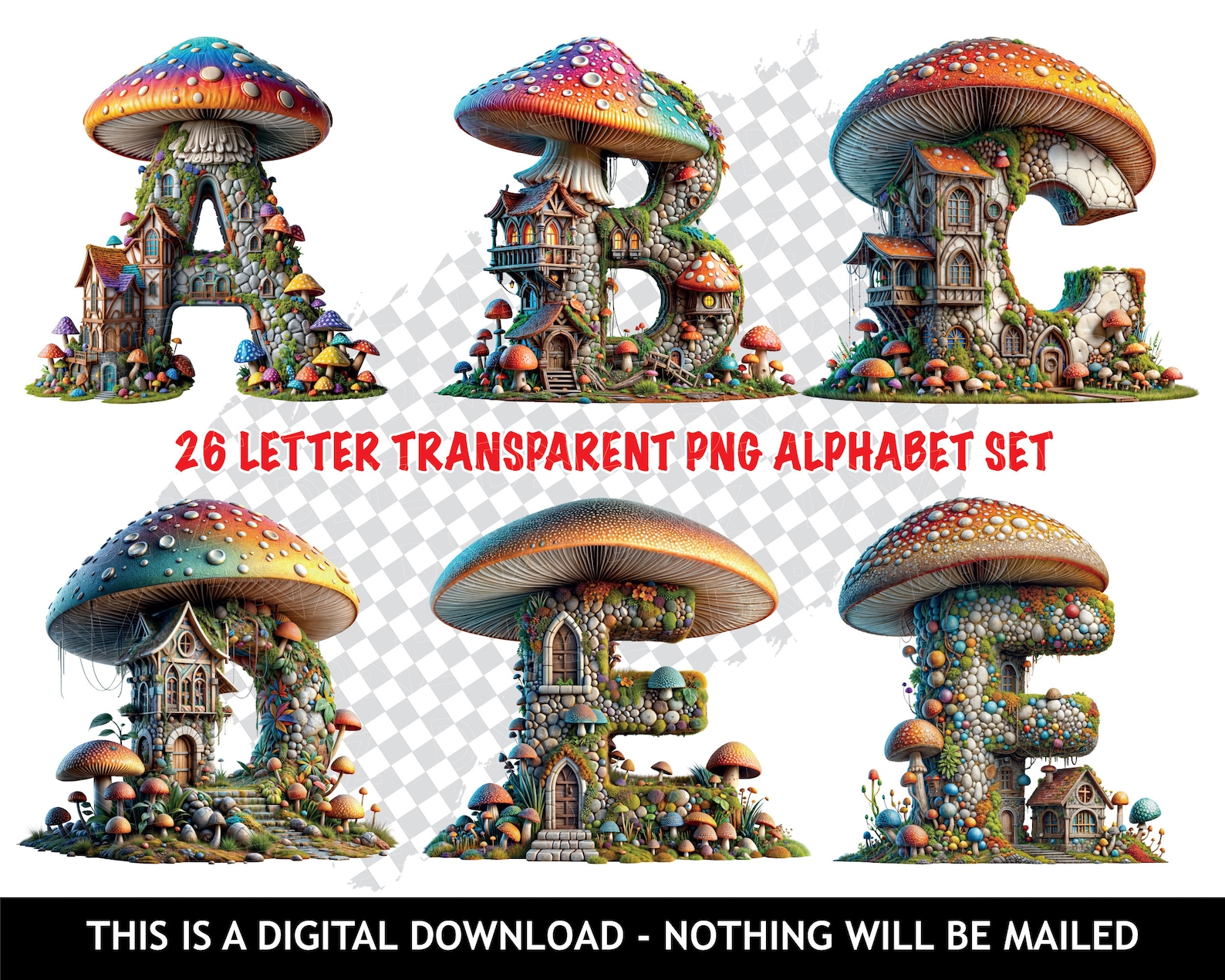Mushroom Alphabet Png, Mushroom Font Letters, Alphabet Clipart ...