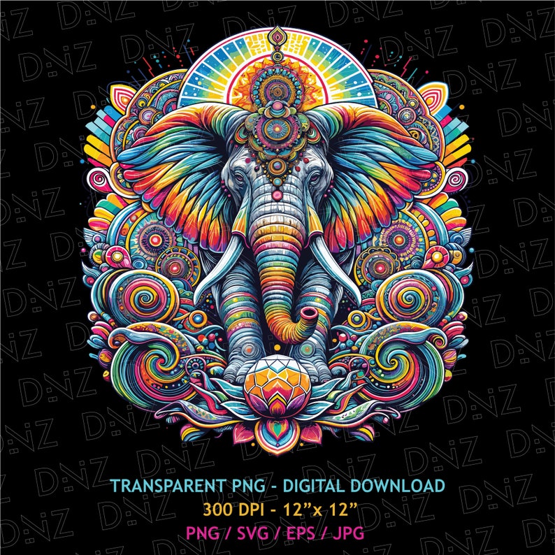 Psychedelic Elephant Png, Trippy Elephant Svg, Colorful Elephant T ...