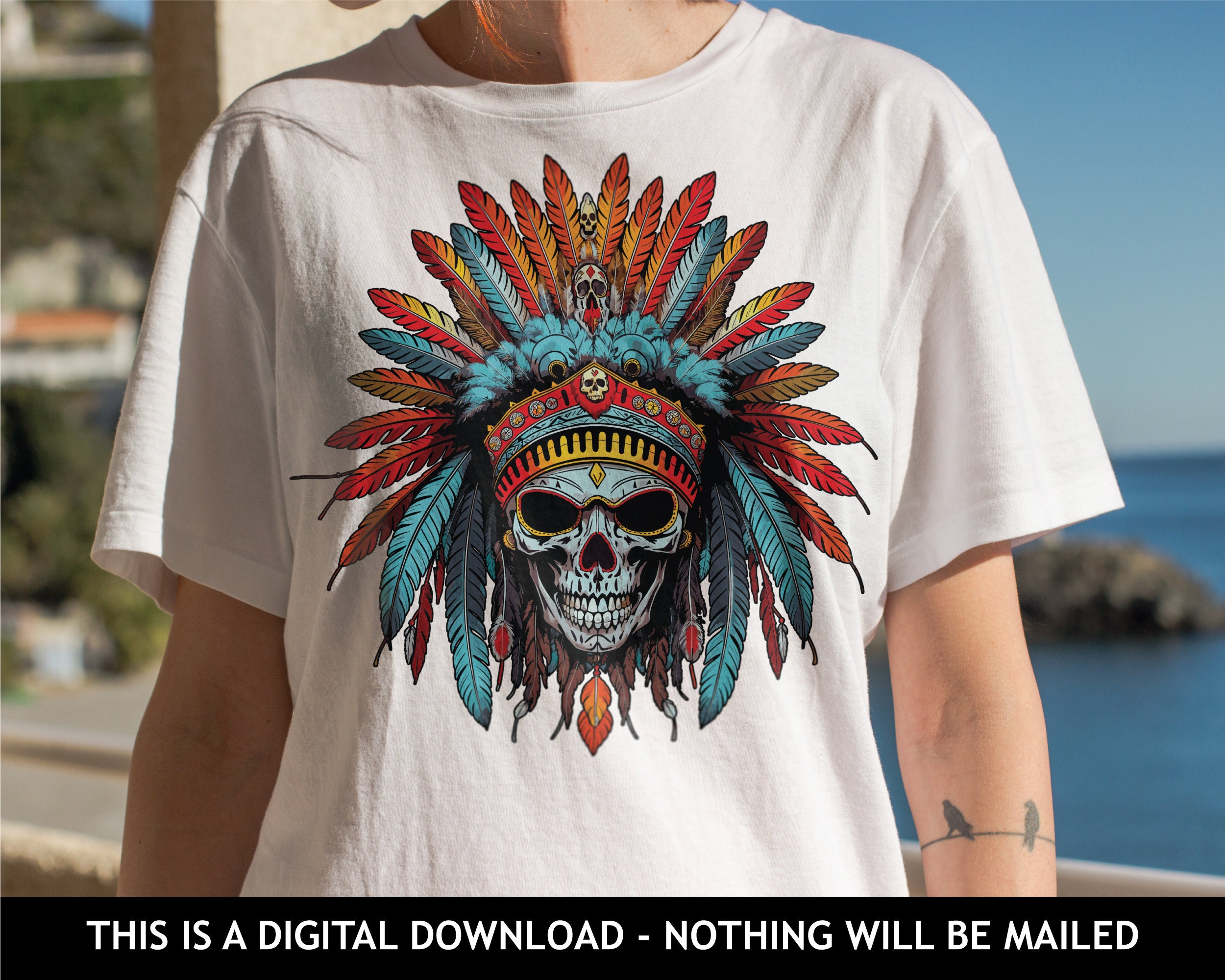 Indian Skull Png, Colorful Skull Design for Print, Chief Head Native ...