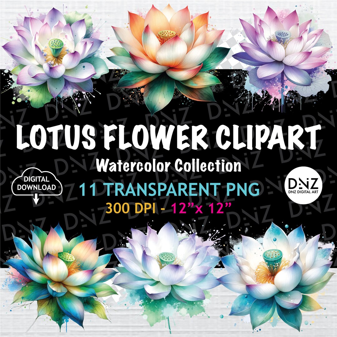 11 Watercolor Lotus Flower Clipart Bundle, Lotus Flower PNG-JPG, Floral ...
