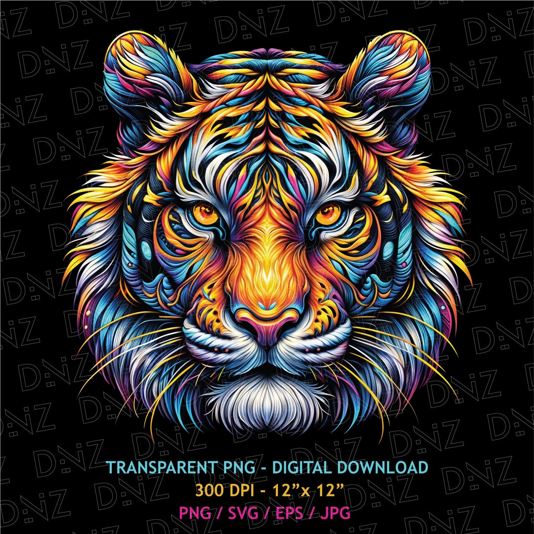 Psychedelic Tiger Png, Tiger Tshirt Design, Neon Colored Tiger Svg ...