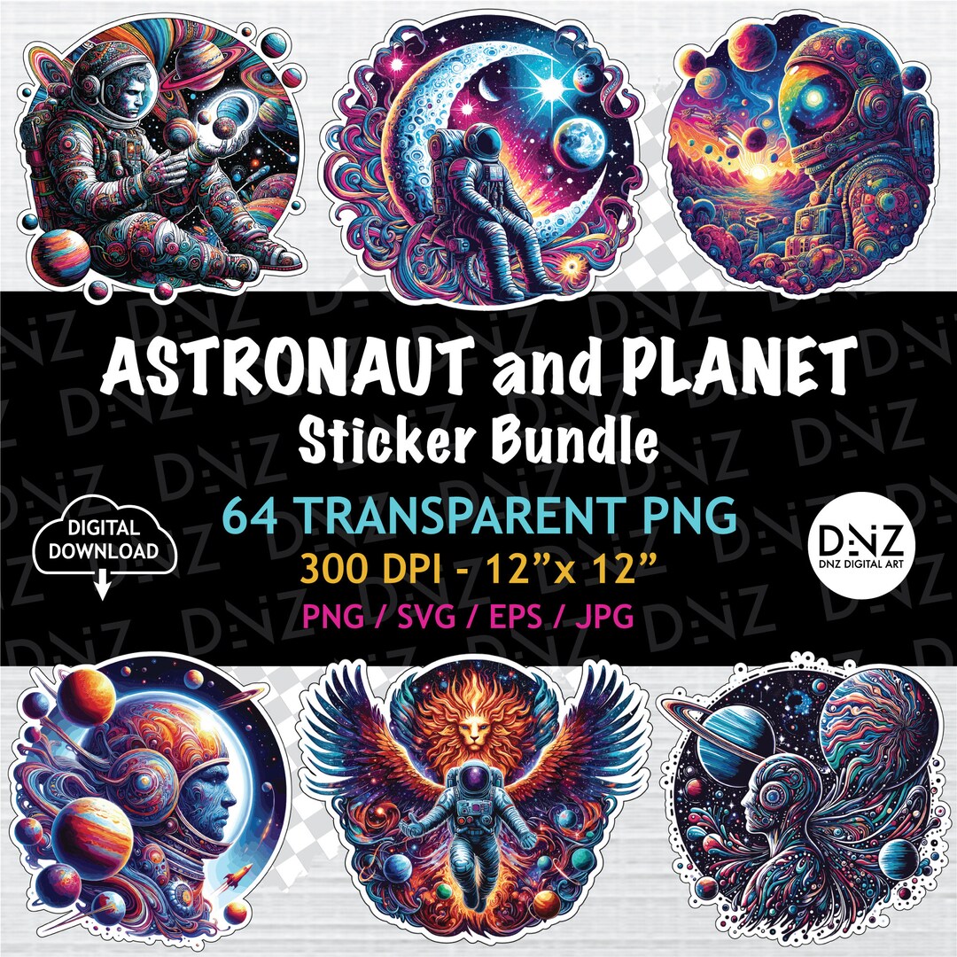 Astronaut With Planet Stickers, Trippy Sticker Png, Colorful Space ...
