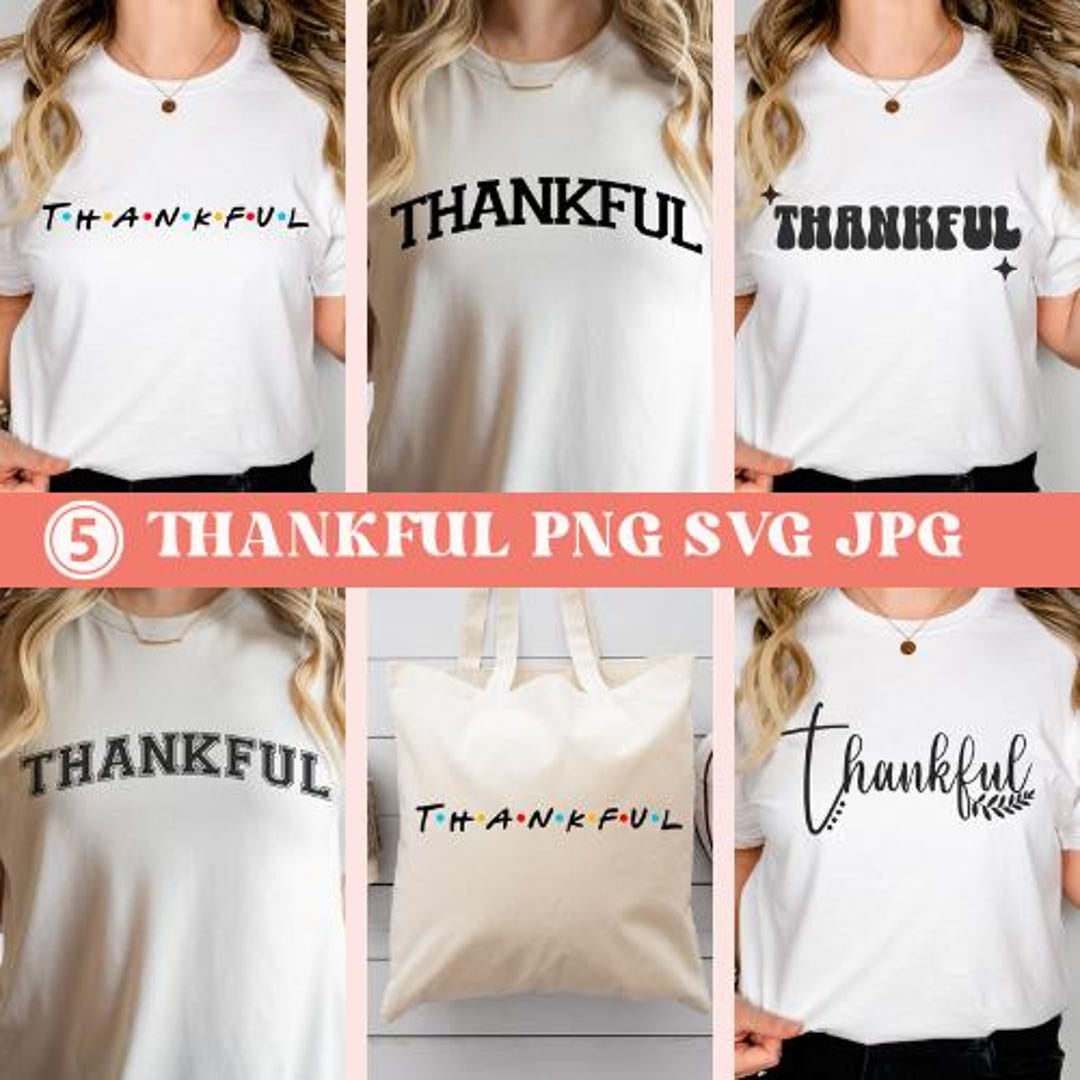 5 Thankful SVG PNG Bundle, Thankful With Cross SVG, Thanksgiving Svg ...