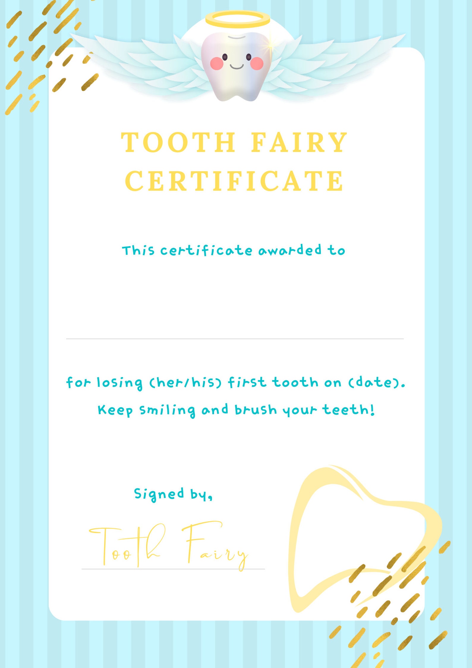 Tooth Fairy First Tooth Certificate - Etsy UK