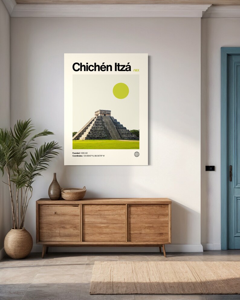 Chichen Itza Poster, Minimalist, Helvetica, Mid-century Modern, Chichen ...
