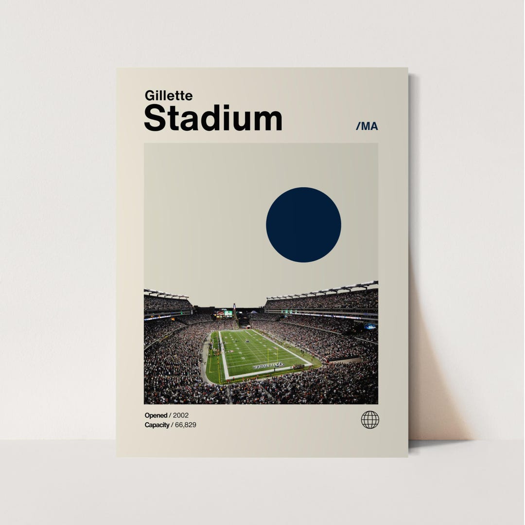 Gillette Stadium Poster, Patriots Poster, Minimalist, Helvetica, Mid ...