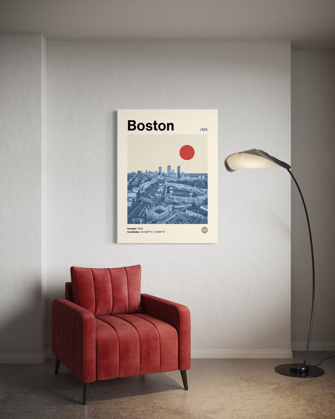 Boston Monochromatic Poster, Minimalist, Helvetica, Mid-century Modern ...