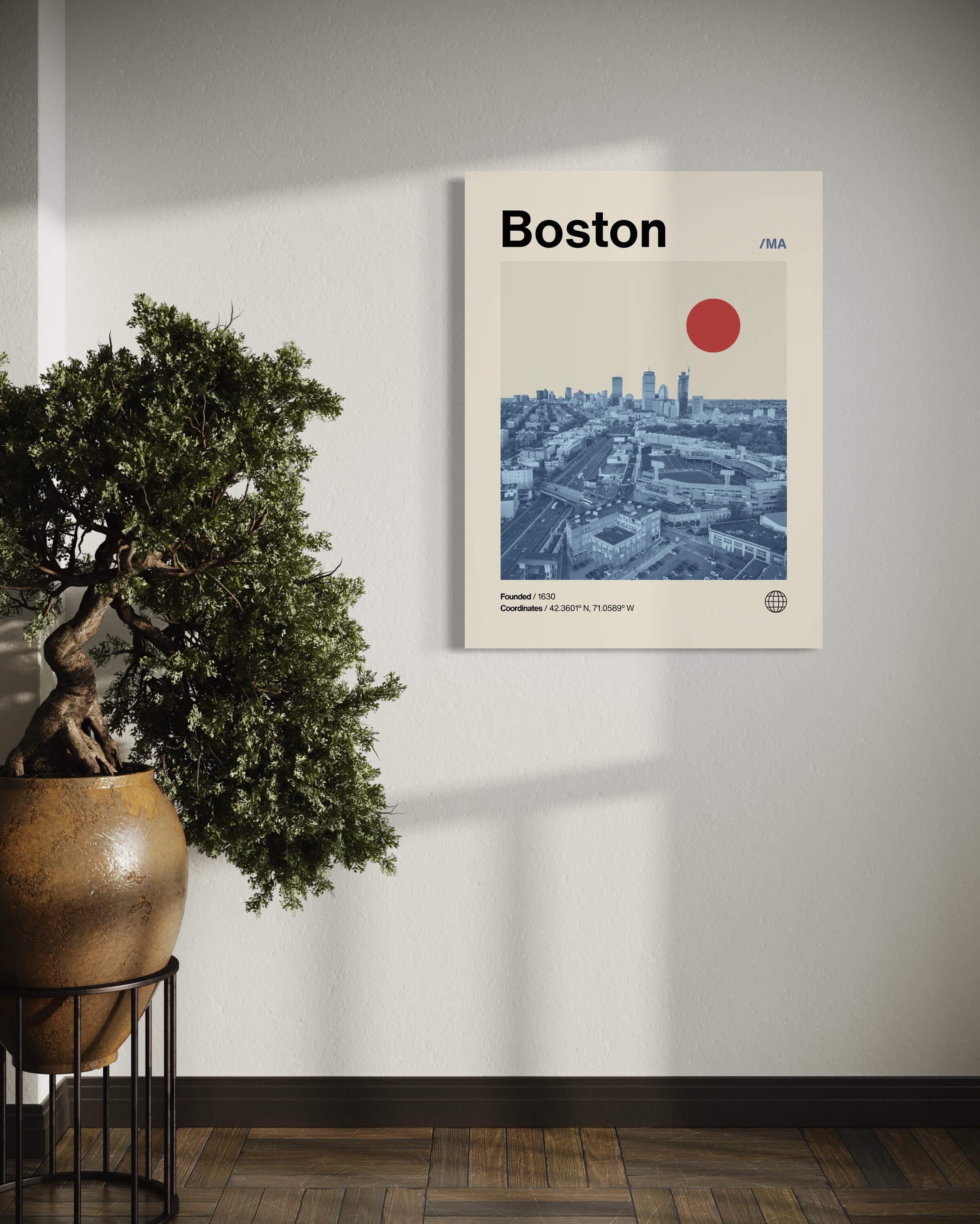 Boston Monochromatic Poster, Minimalist, Helvetica, Mid-century Modern ...