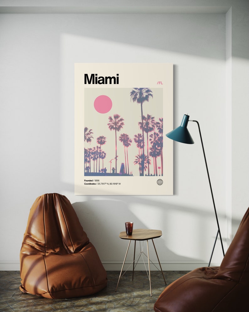Miami Poster, Minimalist, Helvetica, Mid-century Modern, Miami Travel ...