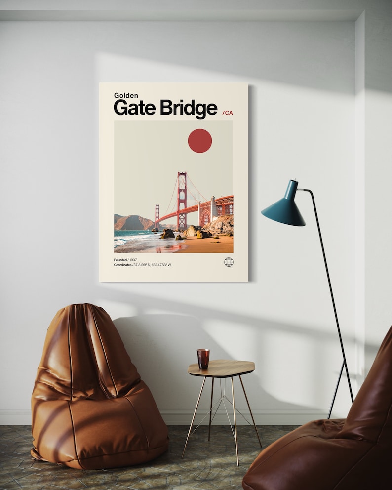 Golden Gate Bridge Poster, Minimalist, Helvetica, Mid-century Modern ...
