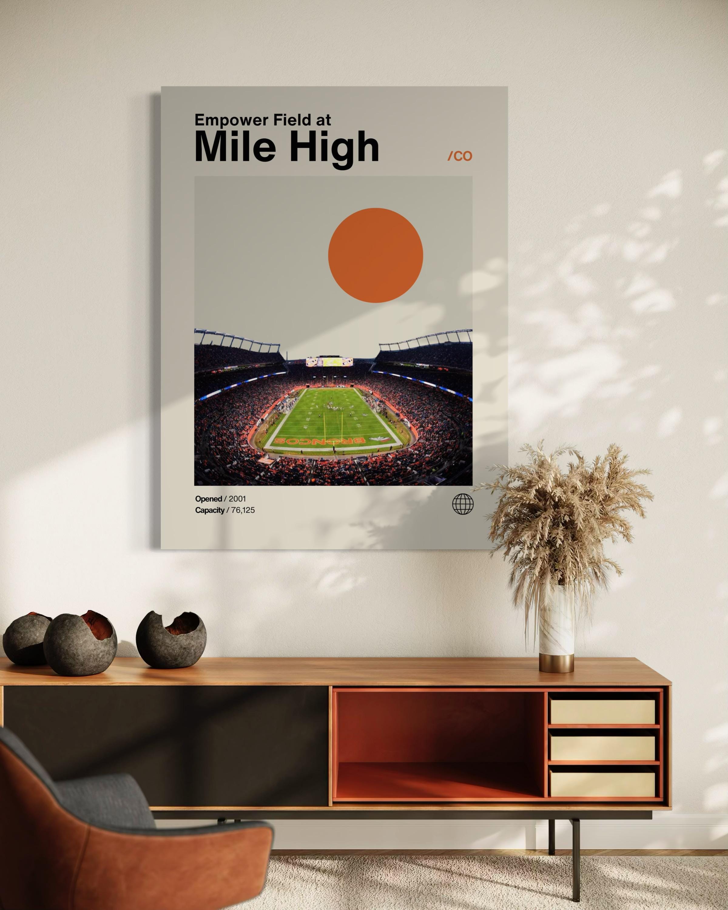 Mile High Stadium Poster, Broncos Poster, Minimalist, Helvetica, Mid ...
