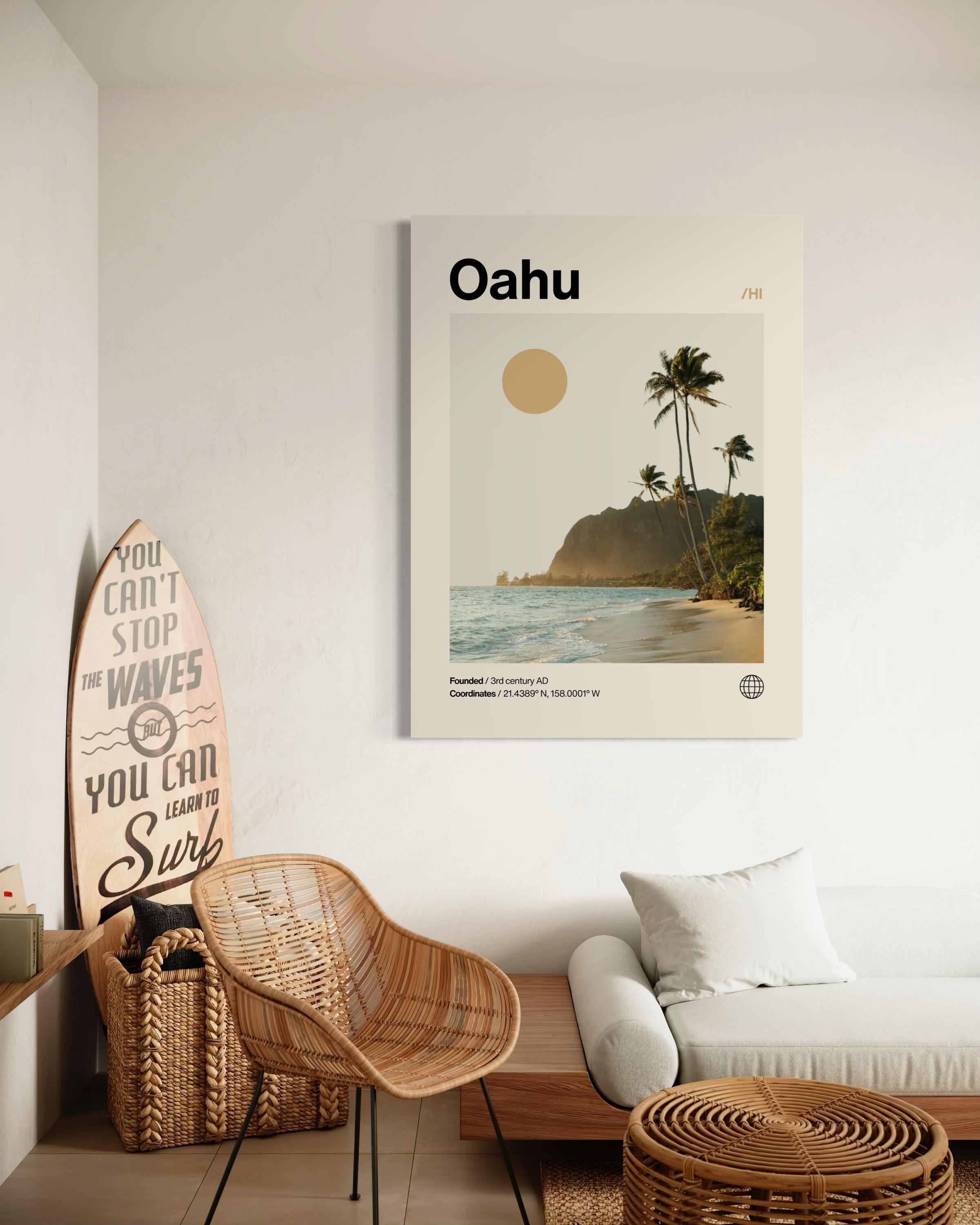 Oahu Poster, Minimalist, Helvetica, Mid-century Modern, Oahu Travel ...