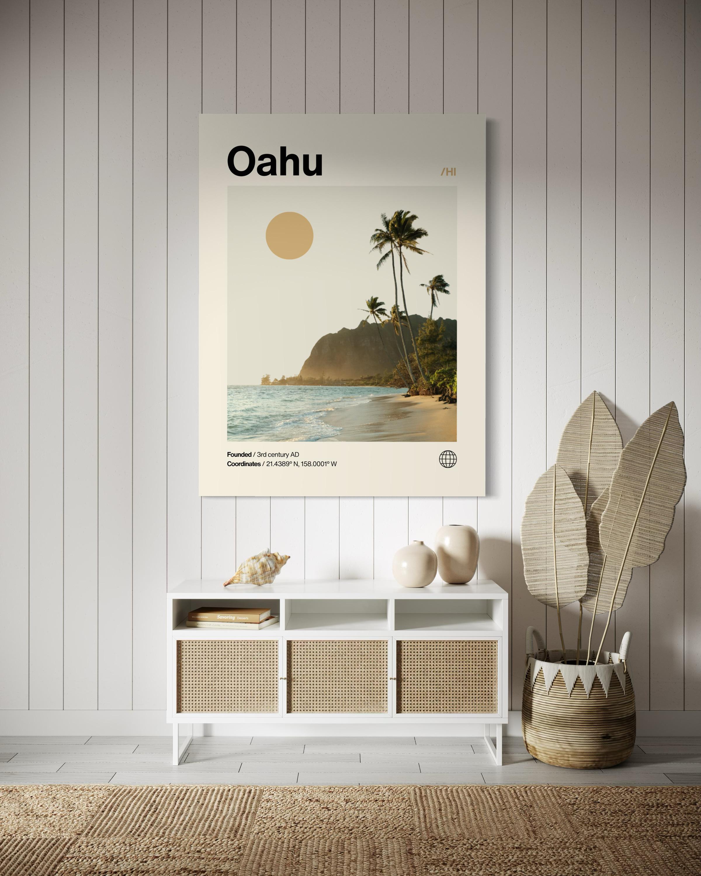 Oahu Poster, Minimalist, Helvetica, Mid-century Modern, Oahu Travel ...