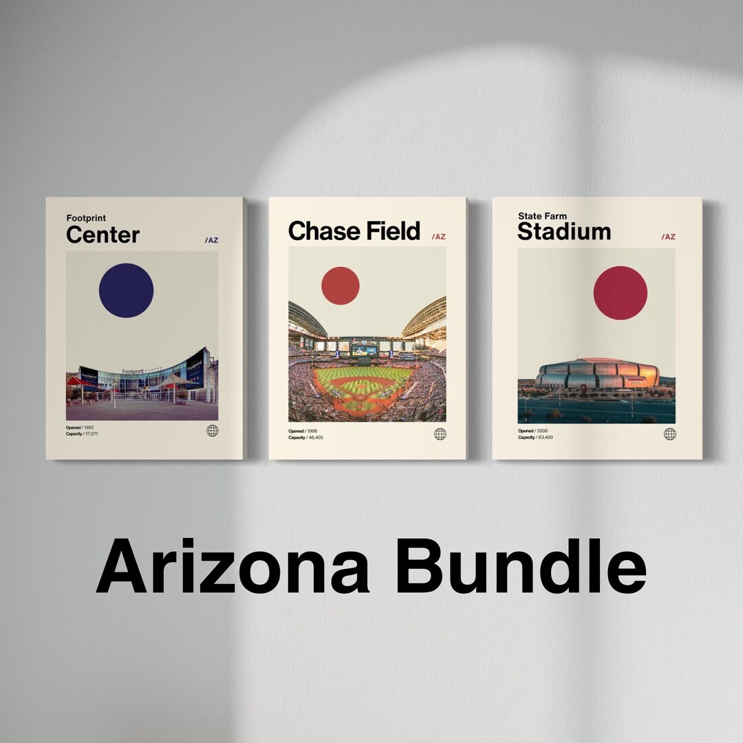 Arizona Sports Art Bundle Poster, State Farm Stadium, Chase Field ...