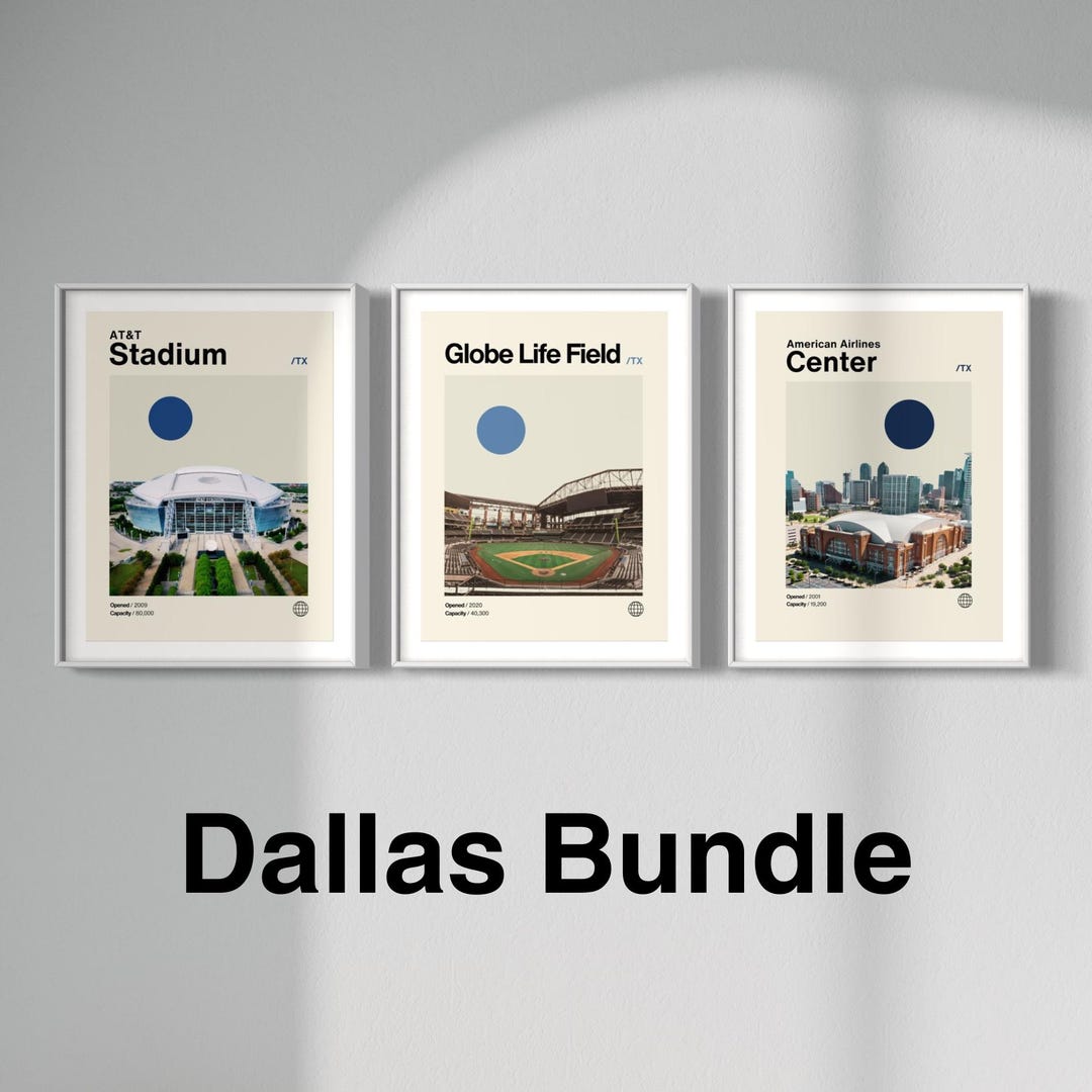 Dallas Sports Art Bundle Poster, AT&T Stadium, Globe Life Field ...