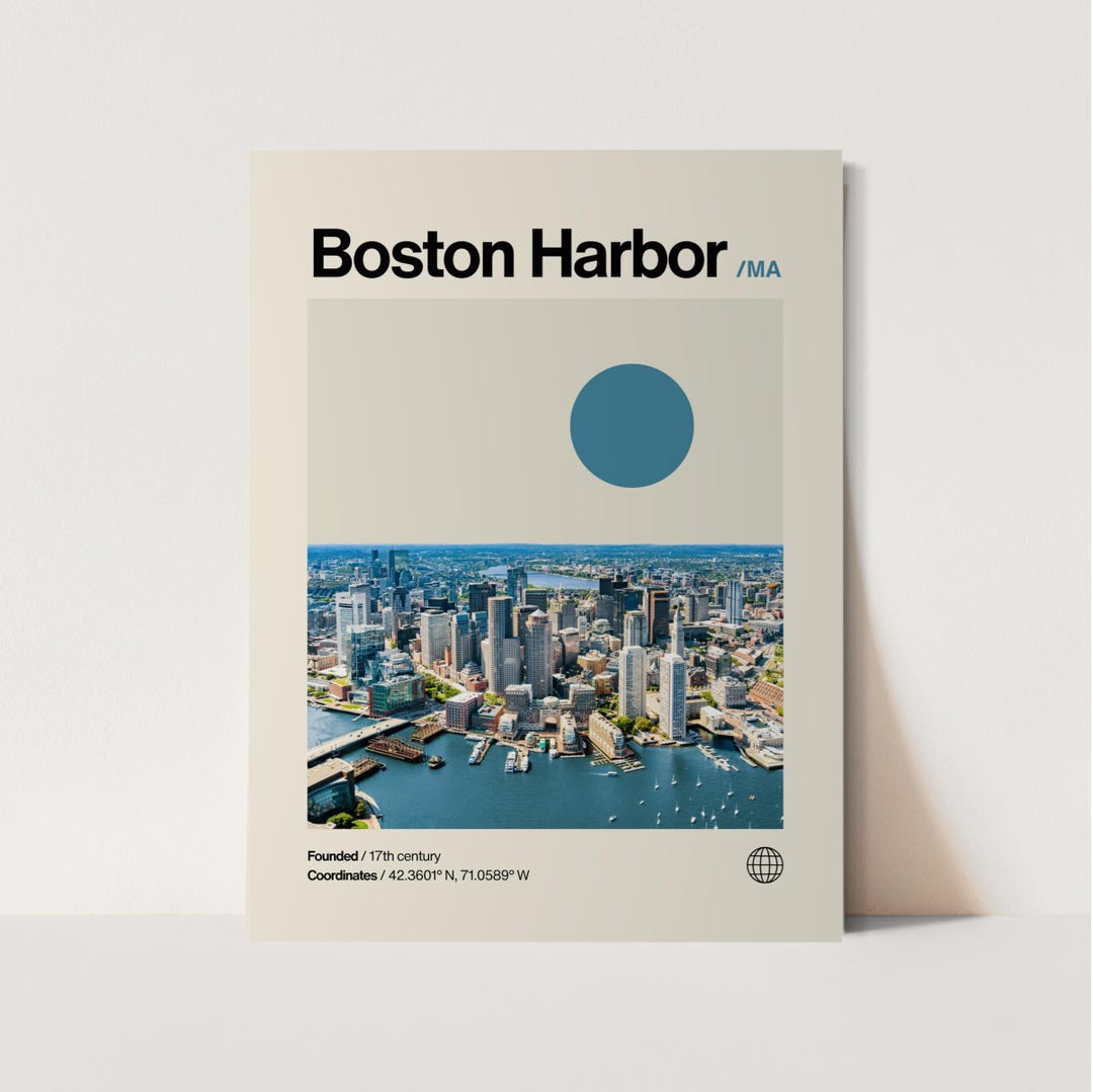 Boston Harbor Poster, Minimalist, Helvetica, Mid-century Modern, Boston ...