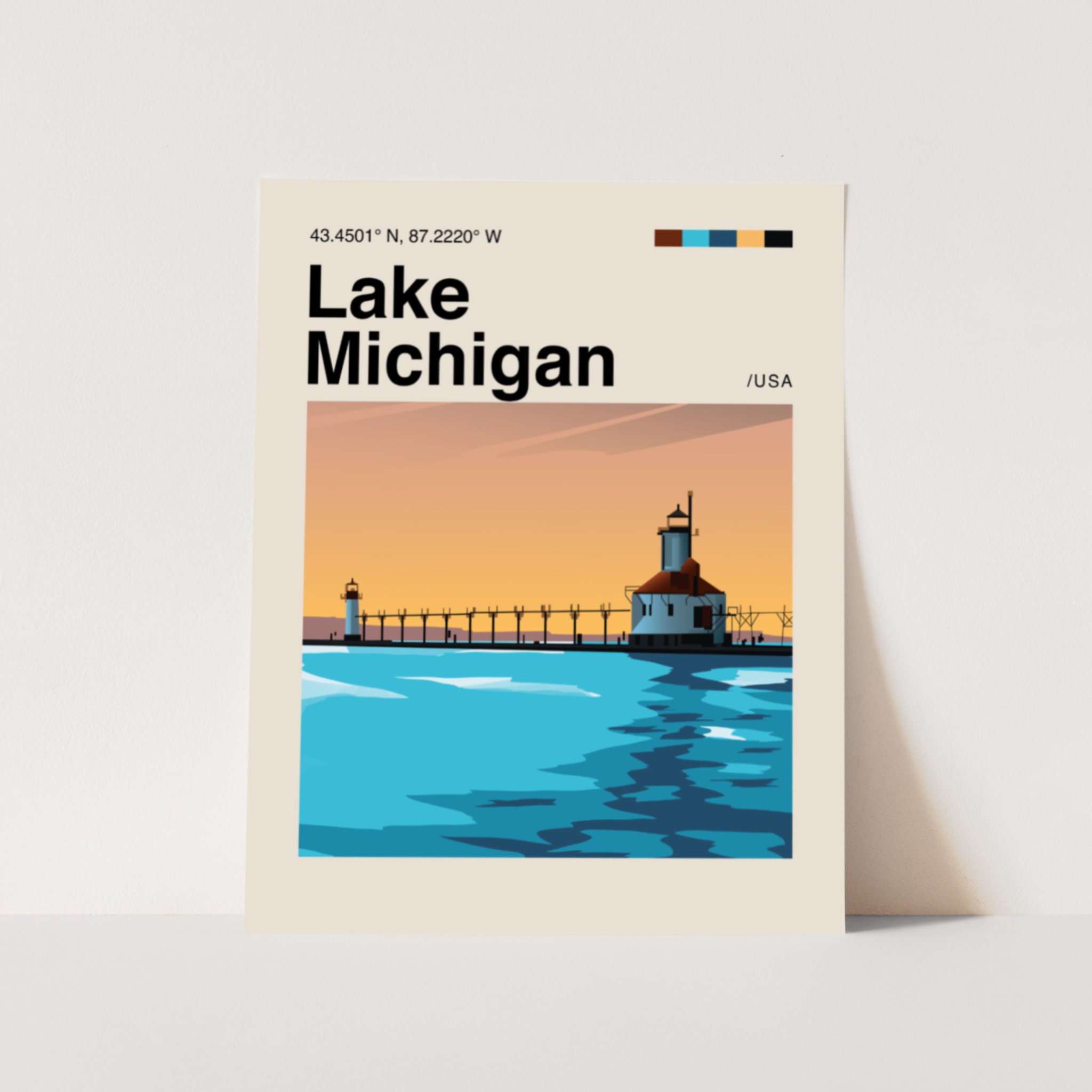 Lake Michigan Poster, Minimalist, Helvetica, Mid-century Modern, Lake ...
