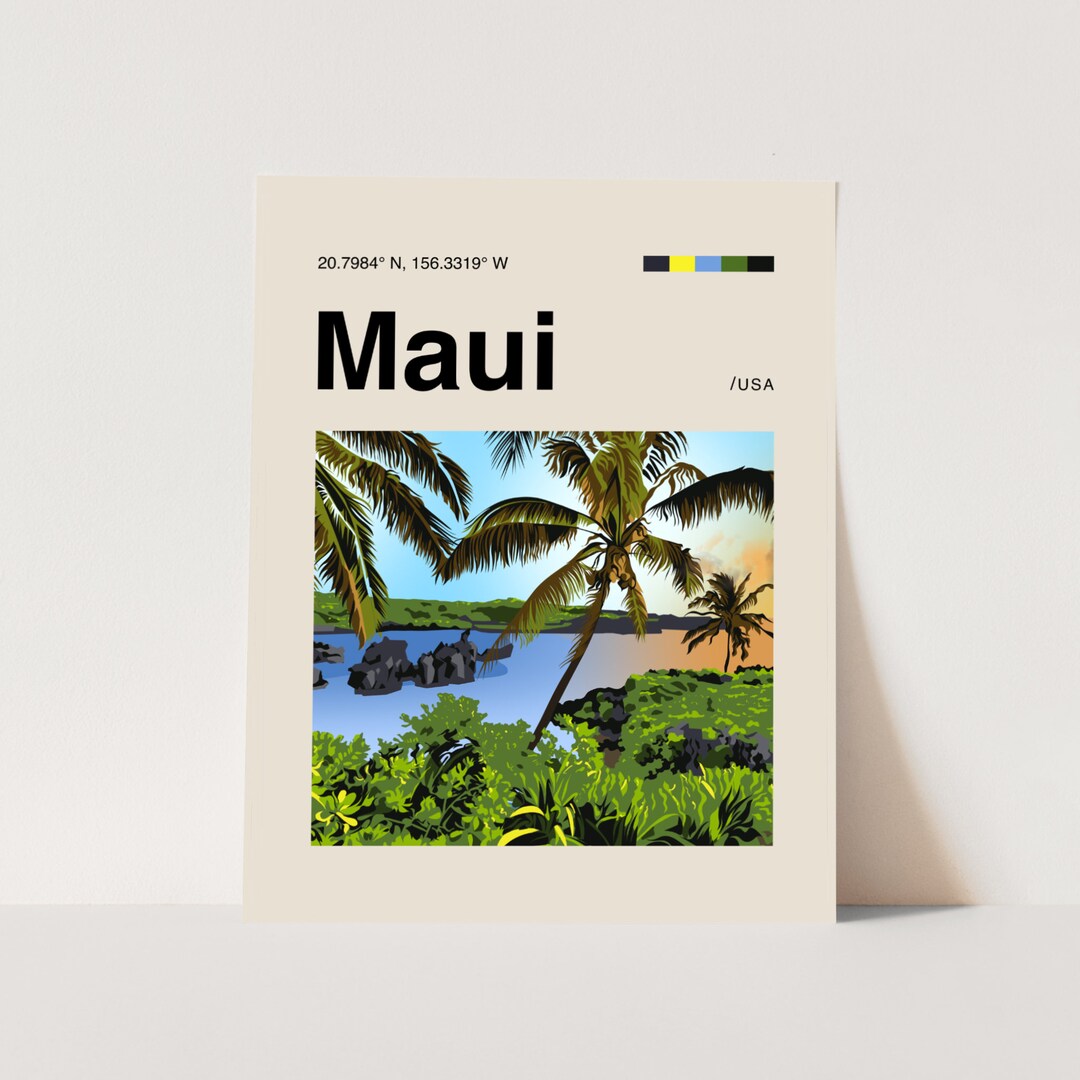 Maui Poster, Minimalist, Helvetica, Mid-century Modern, Maui Travel ...