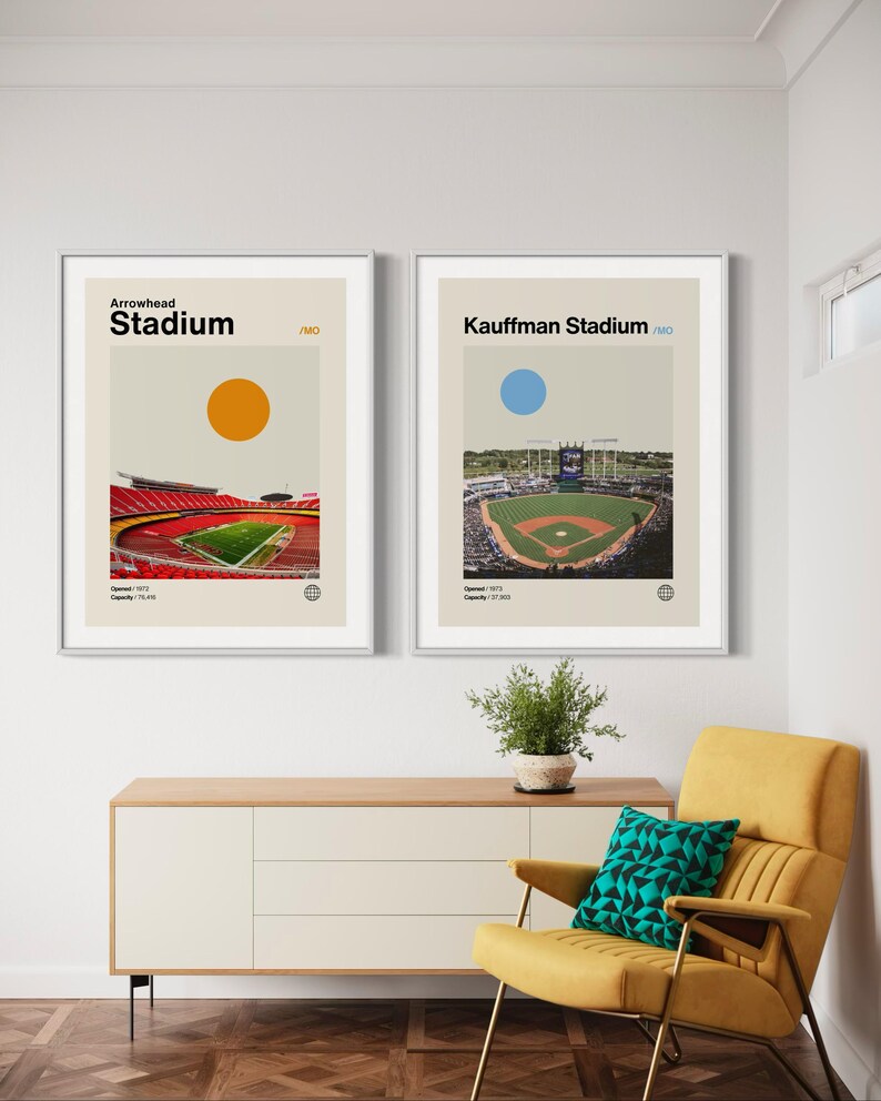 Kansas City Sports Art Bundle Poster, Arrowhead Stadium and Kauffman ...