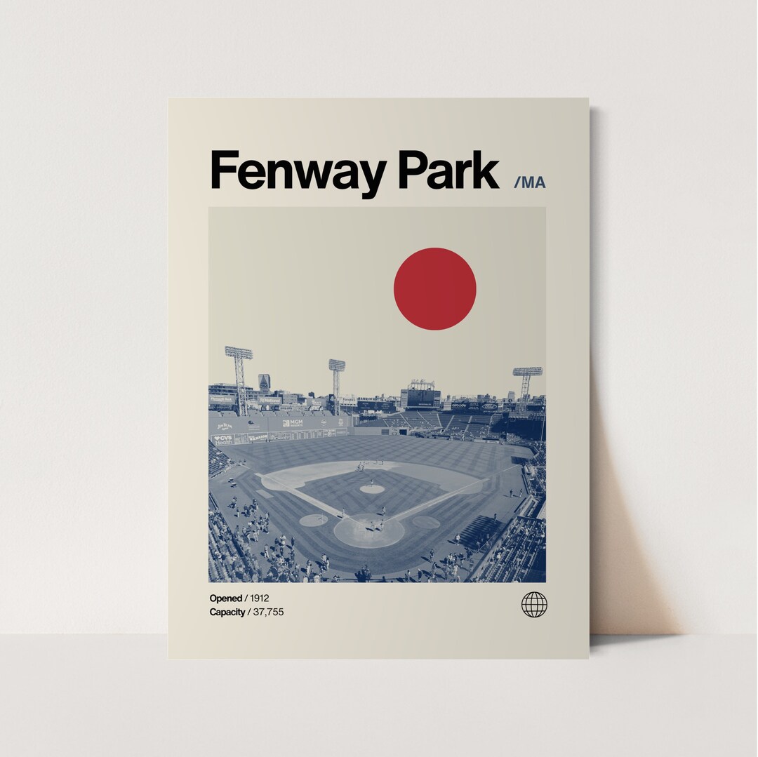 Fenway Park Monotone Poster, Redsox Poster, Minimalist, Helvetica, Mid ...