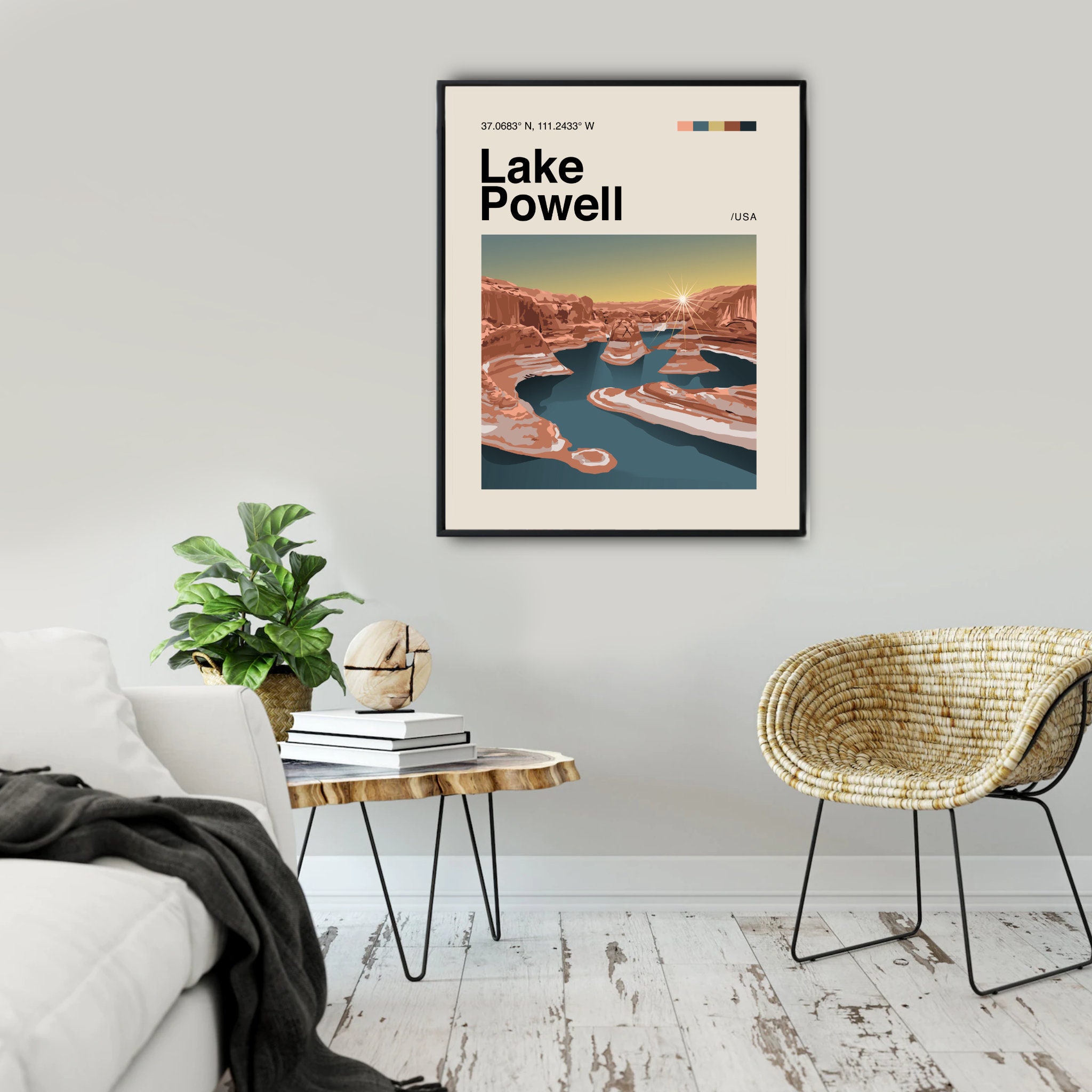 Lake Powell Poster, Minimalist, Helvetica, Mid-century Modern, Lake ...