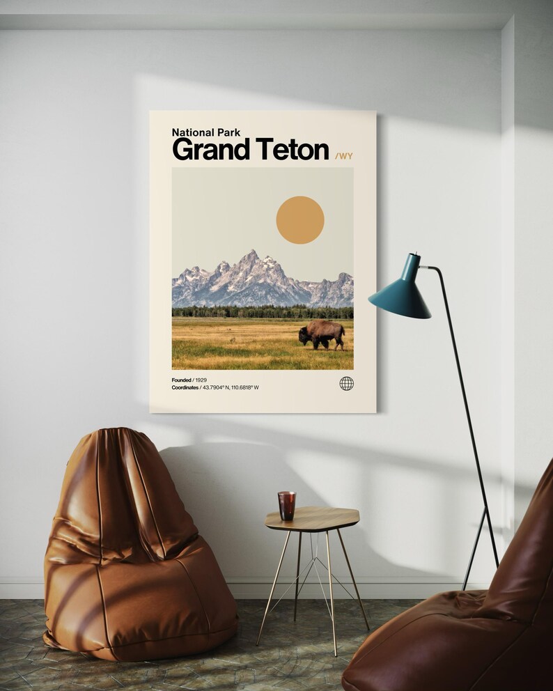 Grand Teton Poster, Minimalist, Helvetica, Mid-century Modern, Grand ...