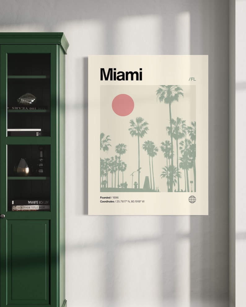 Miami Poster, Minimalist, Helvetica, Mid-century Modern, Miami Travel ...